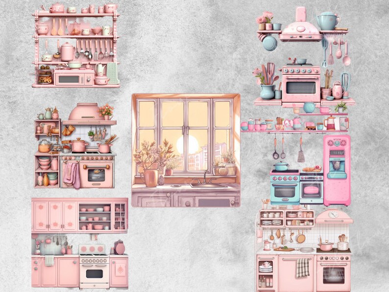Kitchen Clipart Bundle, Watercolor PNG/JPG, Transparent Background, DIY ...
