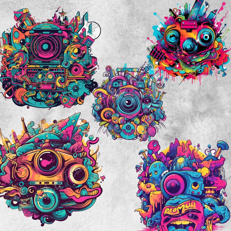 Psychedelic Pool Party Clipart Bundle, Psychedelic Modern Society, Rave ...