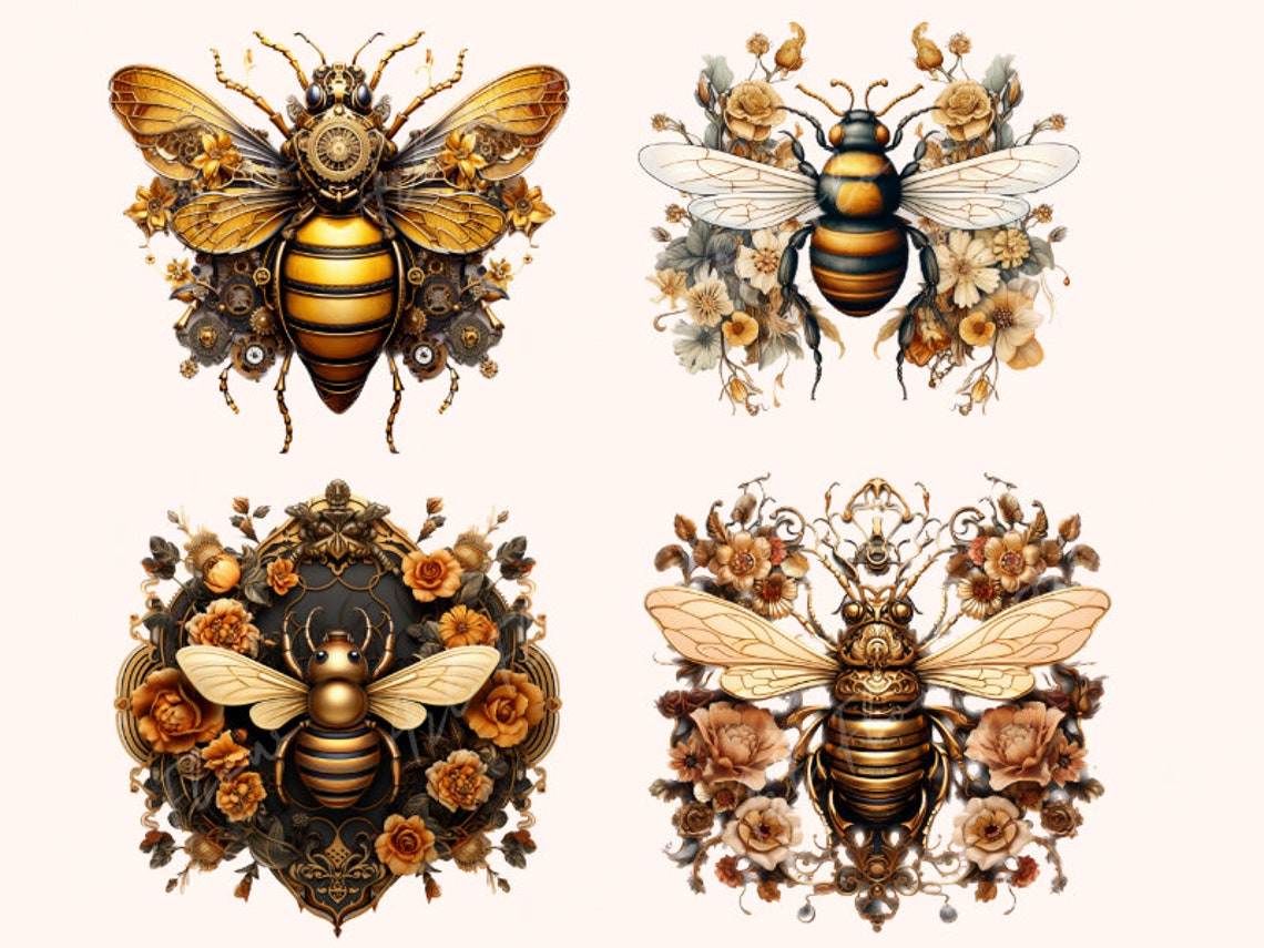 Watercolor Bee Clipart, Bumble Bee Clipart, Floral Bee Watercolor Clip ...