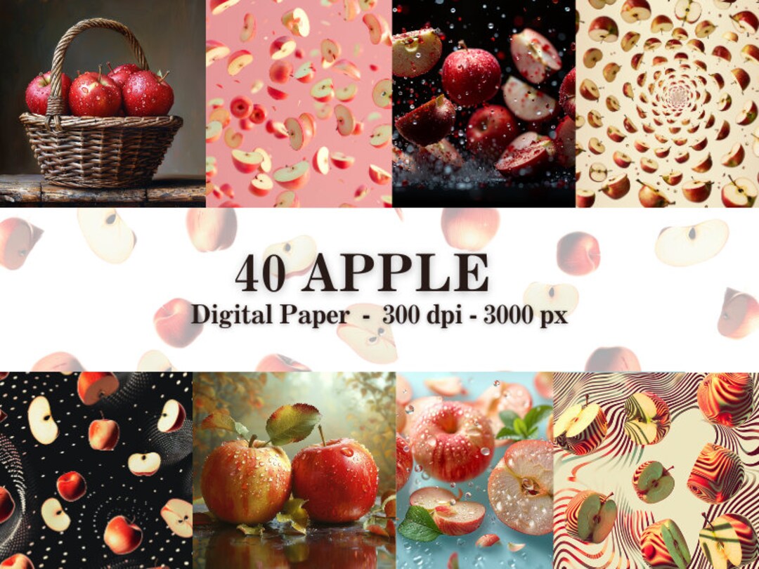 Apple Digital Paper Apple Seamless Pattern, Paper Party Theme, Digital ...