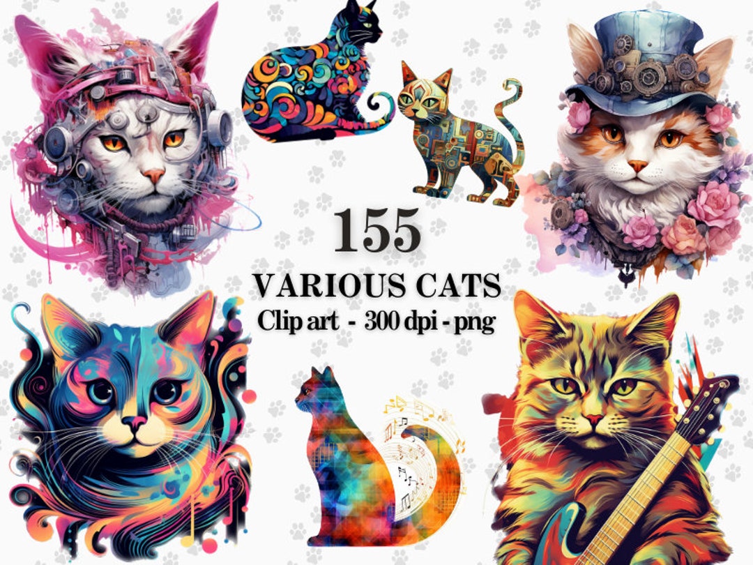 Cat Graphics Diversus Style Clipart Png Set, Pet Animals Clipart ...