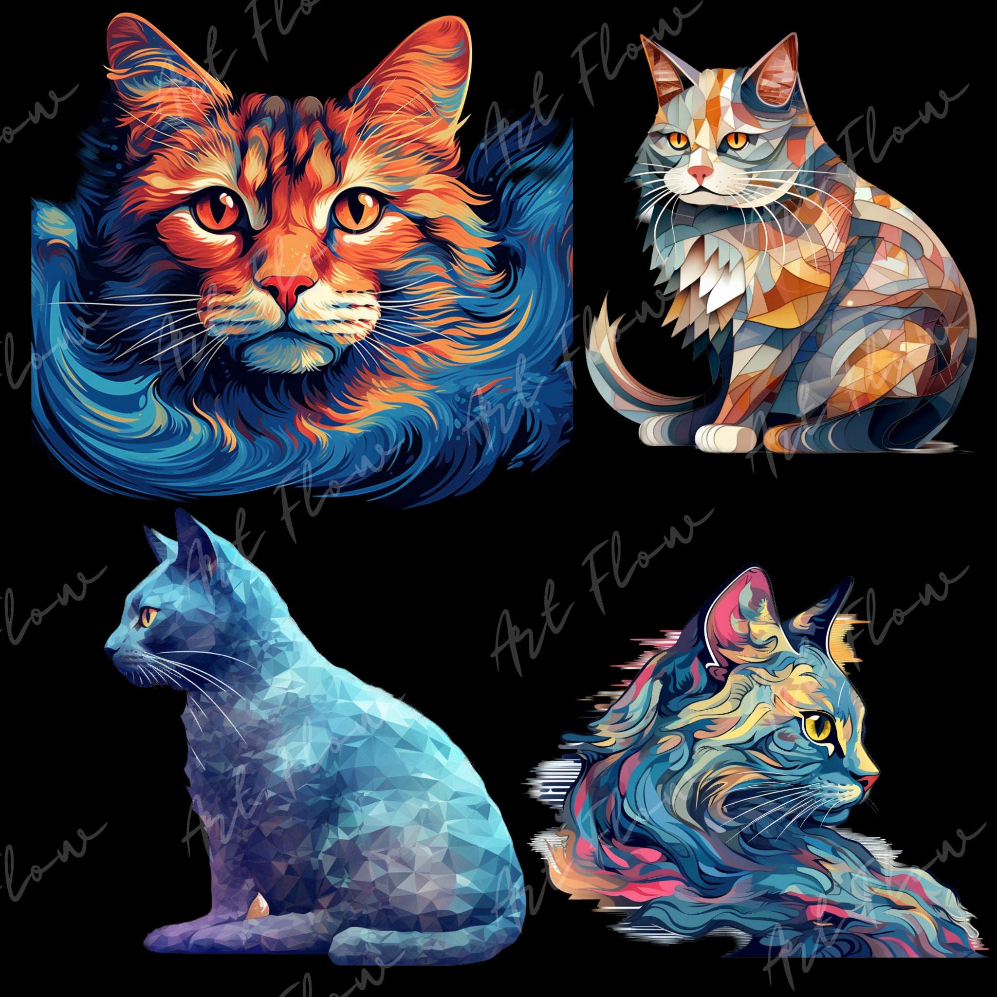 Psychedelic Cat Clipart Bundle, Psychedelic Weirdcore, Cat Clipart ...