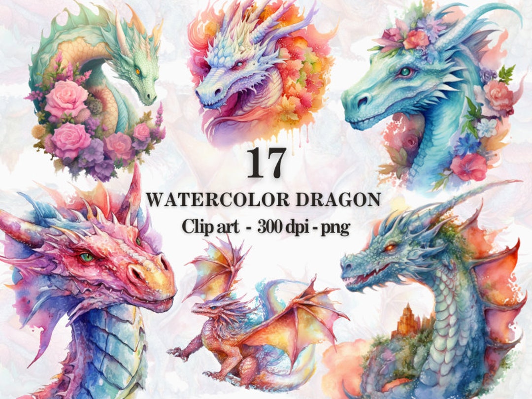 Watercolor Dragons Fairytale Clipart Png Set, High Quality, Books JPG ...