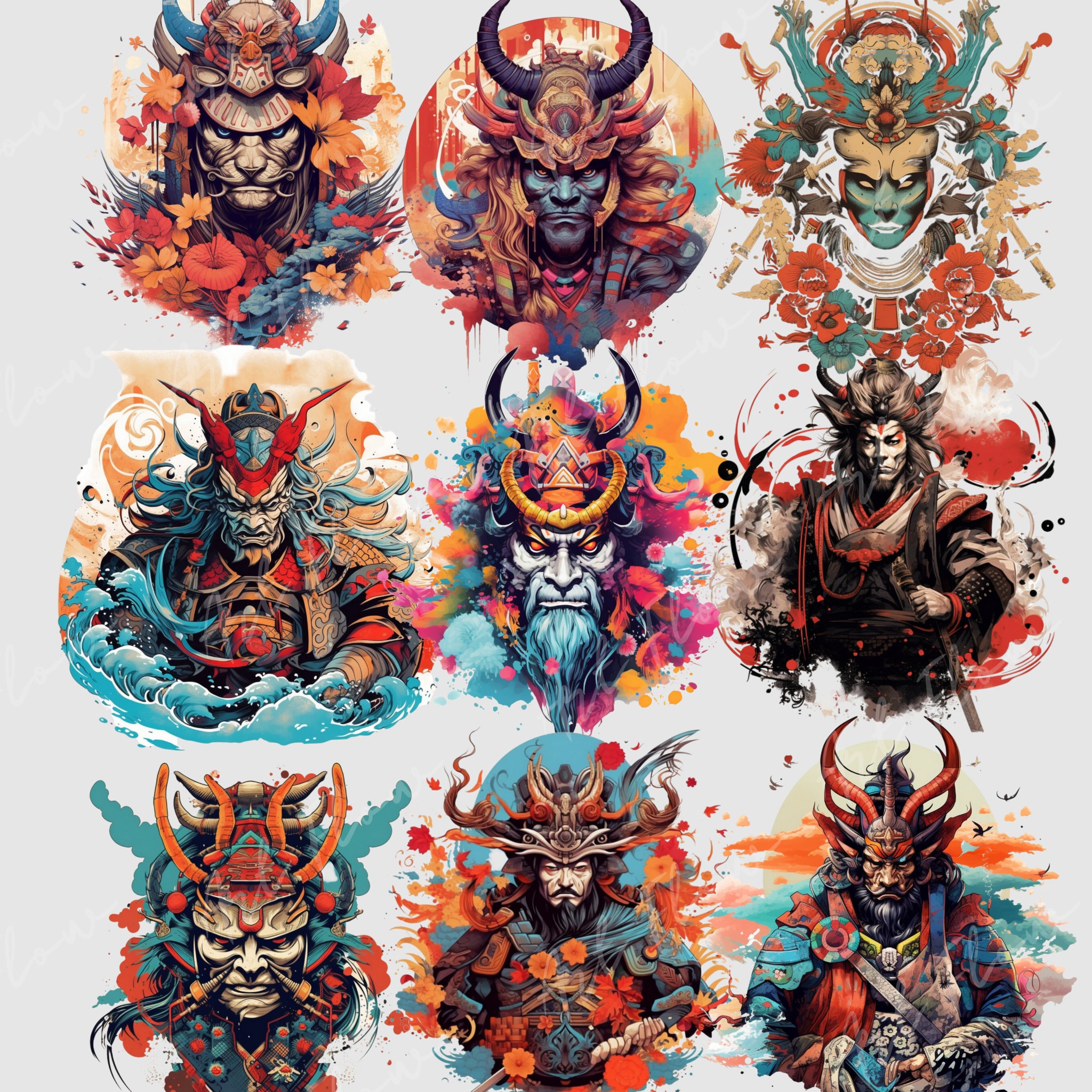 Japanese Samurai Culture Clipart Set - Tattoo Designs - Geisha Clipart ...