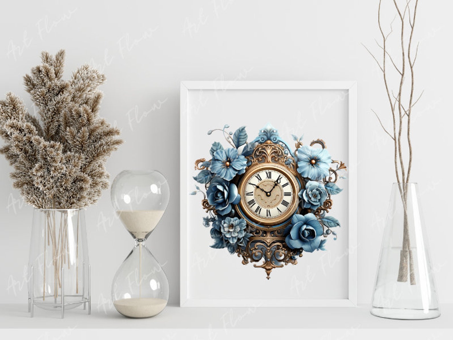Watercolor Floral Clocks Clipart - Cute Rustic Floral Cottagecore Decor ...