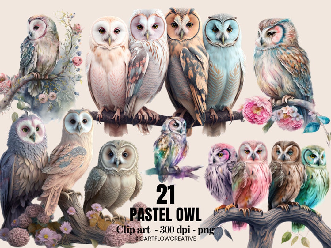 Enchanting Pastel Owl Graphics for Witchy Projects, Vintage Inspired ...