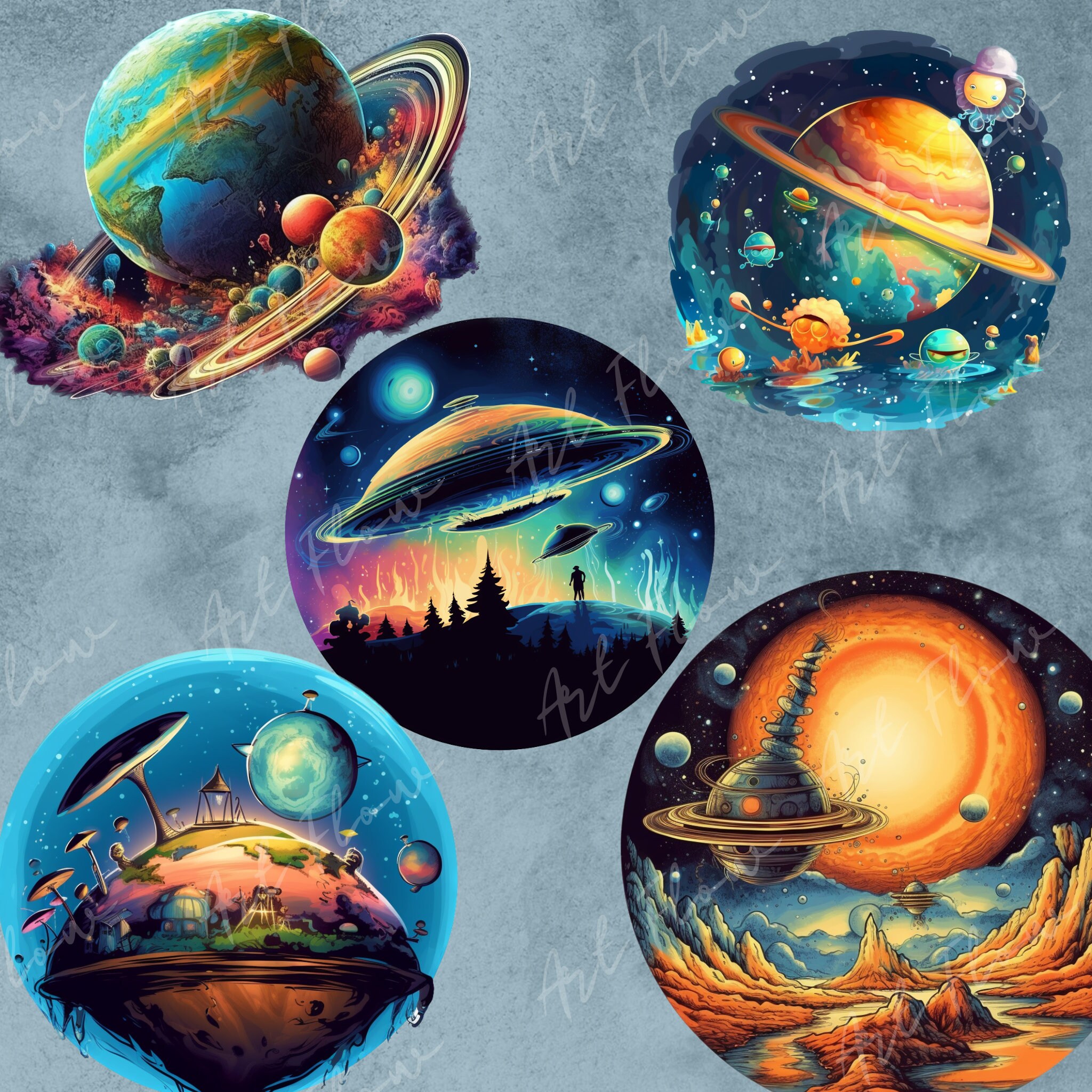 Watercolor Aliens Clipart Bundle, Watercolor Planet, Space Aliens ...