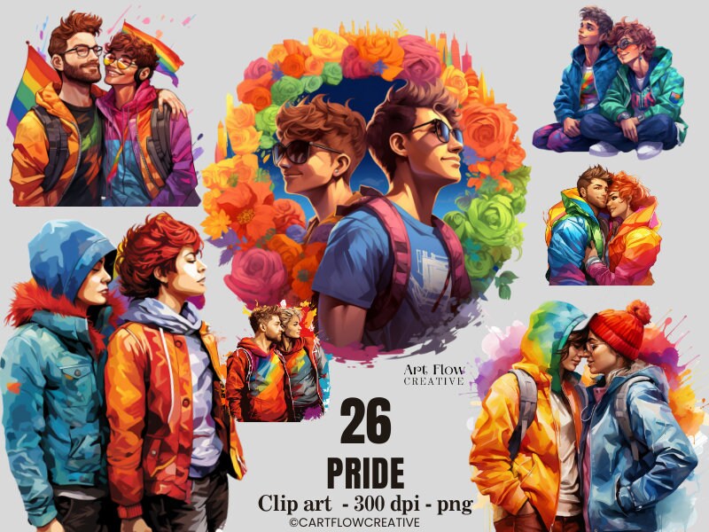 26 PNG Watercolor LGBTQ Pride Clipart Bundle, LGBT Pride Month Files ...