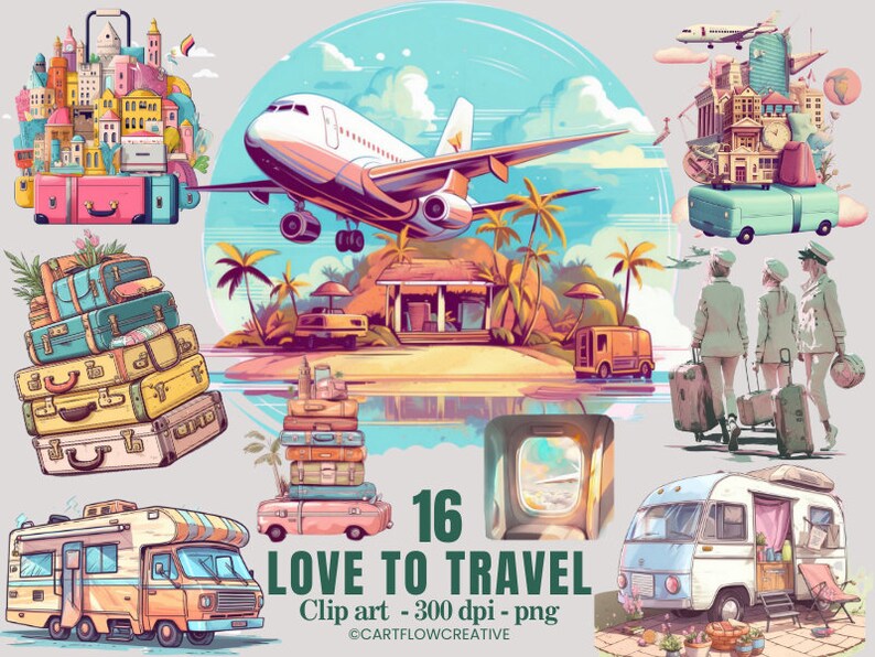 Watercolor Travel Clipart, World Travel, Vacation Clipart, Travel Clip ...