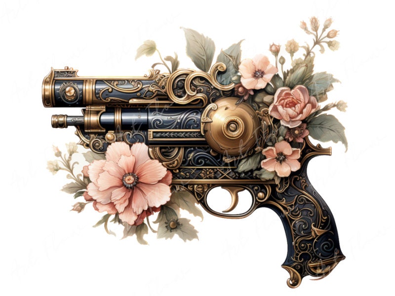 Vintage Guns Clipart, Steampunk Guns, Illustrations of Pistols ...