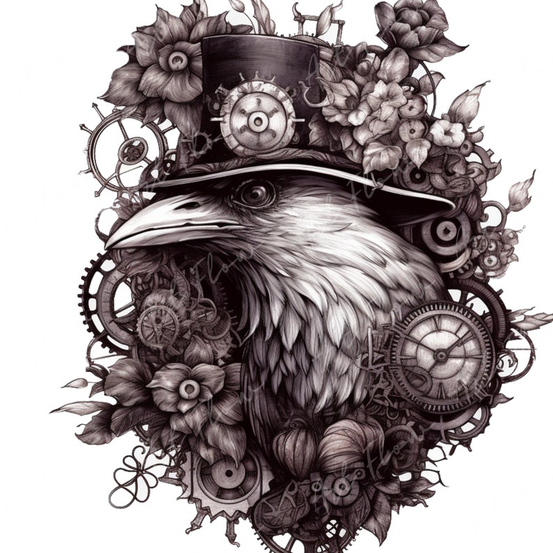 Raven Clipart Bundle, Steampunk Crow,fantasy Clipart, Steampunk Clipart ...