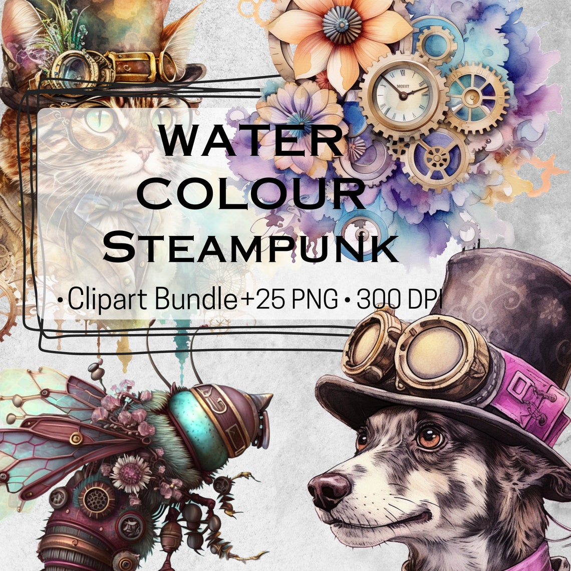 Steampunk Ephemera Romantic Steampunk Clipart Watercolor - Etsy
