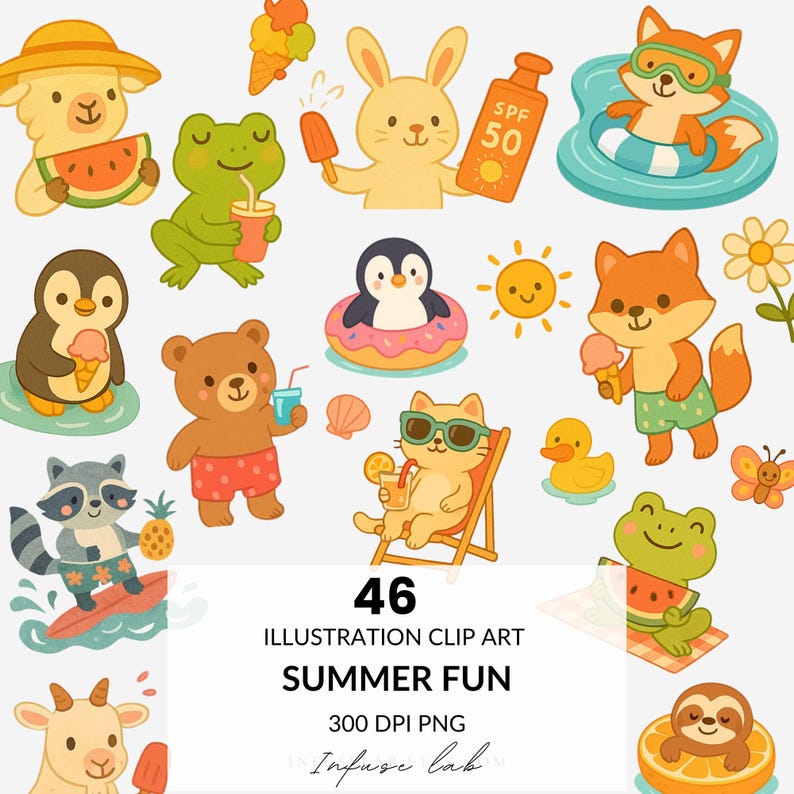 Summer Beach Party Cute Animals Clipart, Pool Party Clip Art ...