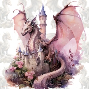Dragons Fairytale Watercolor Clipart Png Set, Fantasy Dragon, Dragon ...