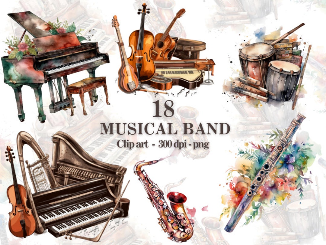 Musical Instruments Clipart Png Set, Guitar Clipart, Violin Clipart ...