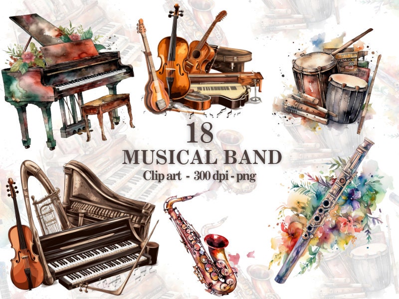 Musical Instruments Clipart Png Set, Guitar Clipart, Violin Clipart ...