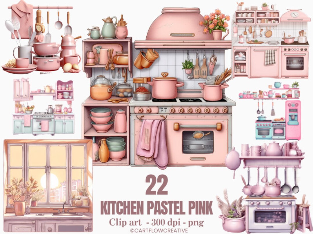 Kitchen Clipart Bundle, Watercolor PNG/JPG, Transparent Background, DIY ...