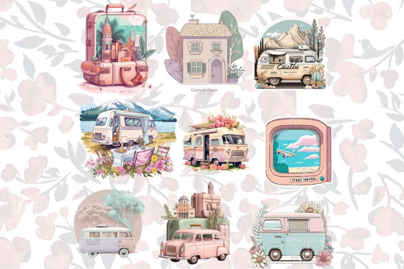 Watercolor Travel Clipart Set Vacation Holiday Graphics, Plane Suitcase ...