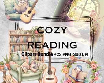 Watercolour Bookworm Cozy Reading Corner Clipart Bundle - Etsy