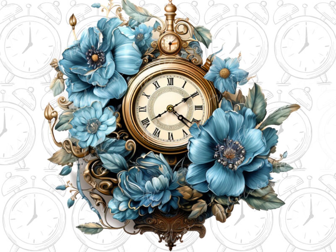 Watercolor Floral Clocks Clipart - Cute Rustic Floral Cottagecore Decor ...