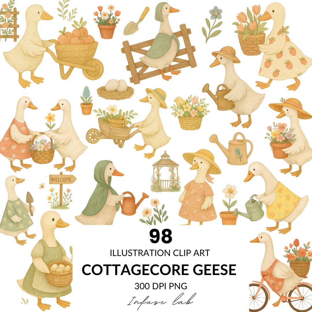 Cottagecore Geese Clipart PNG, Cute Goose Graphics Transparent, Spring ...