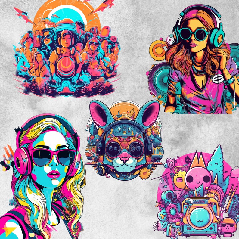 Psychedelic Pool Party Clipart Bundle, Psychedelic Modern Society, Rave ...