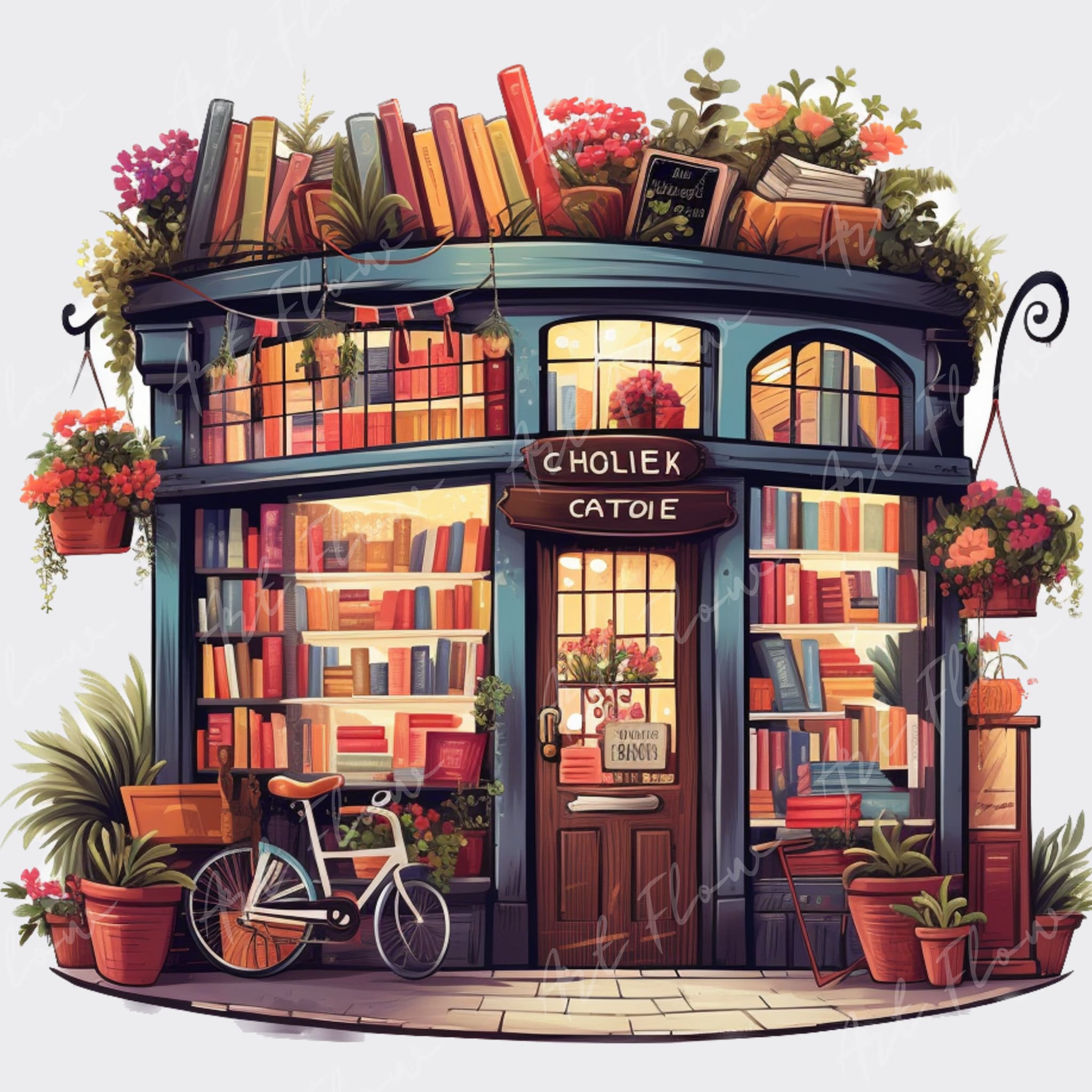 Watercolor Bookstore Clipart, Book Shop, Shop Illustration, Cute ...