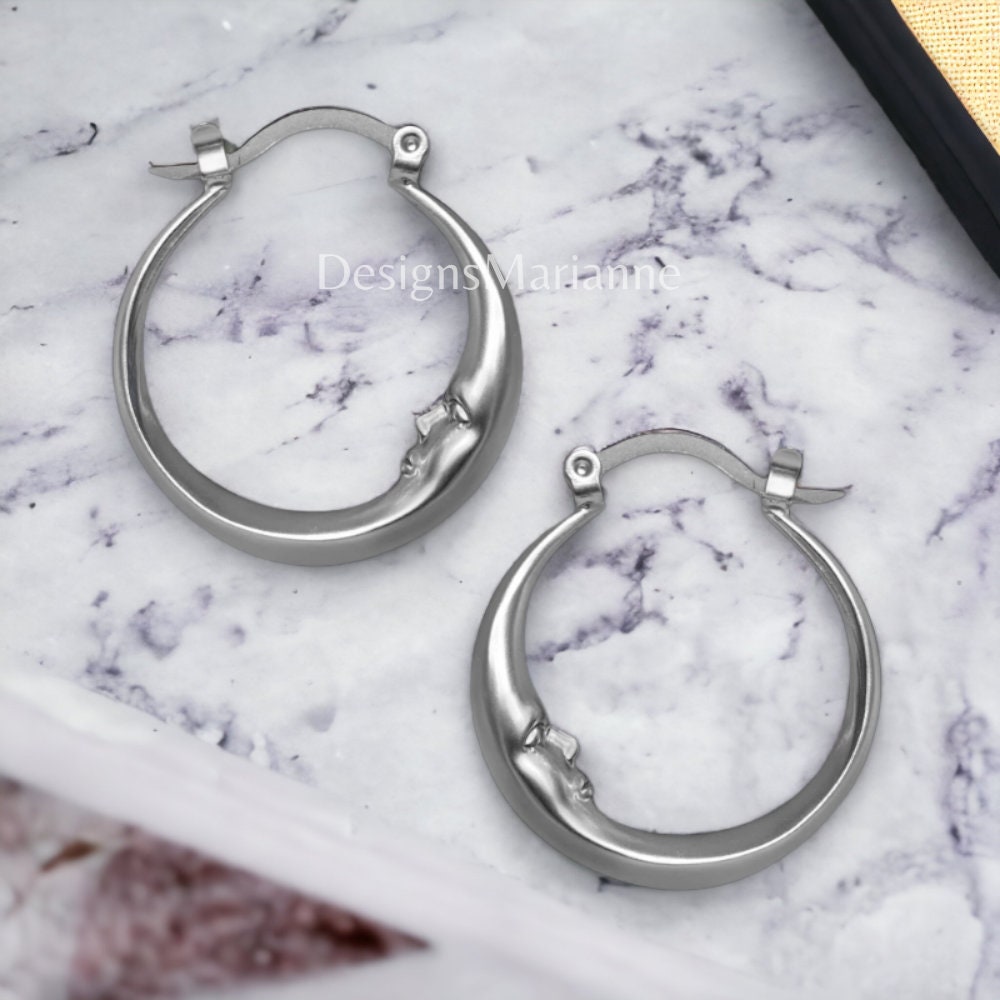 Moon Hoop Earrings, Moon Hoops, 14K Gold Hoops, Celestial Wedding, Gold ...