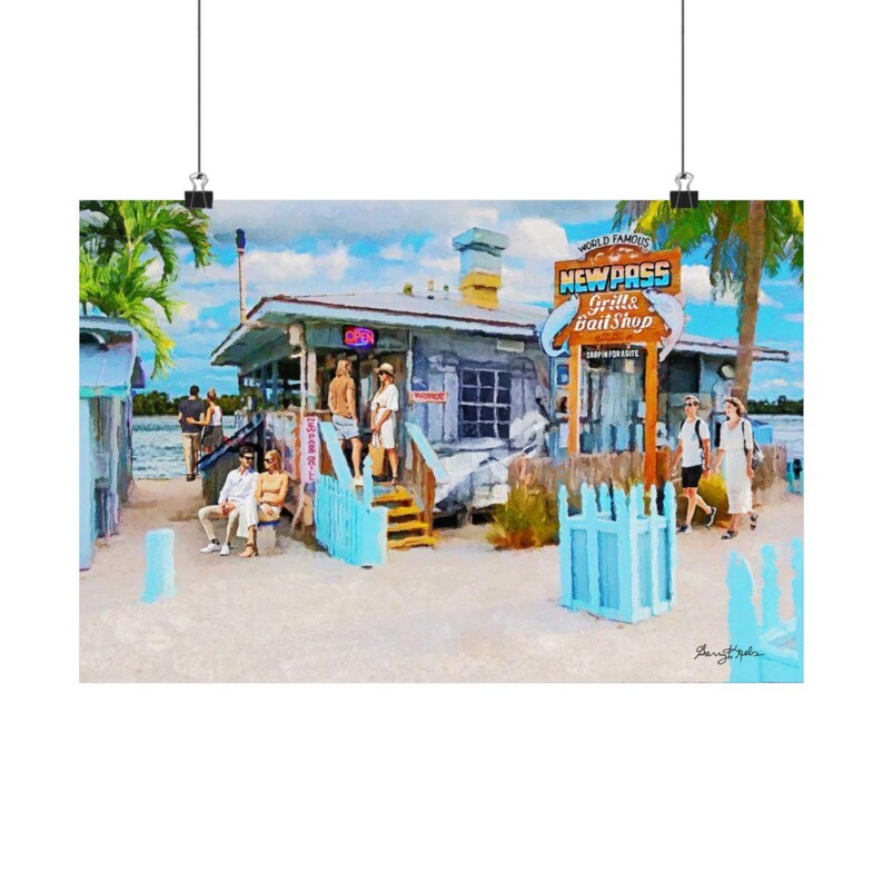 Sarasota Florida Landmark, New Pass Grill and Bait Shop Art Print or ...