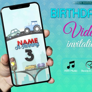 Transport Birthday Invitation Card | Invitation Video - Etsy