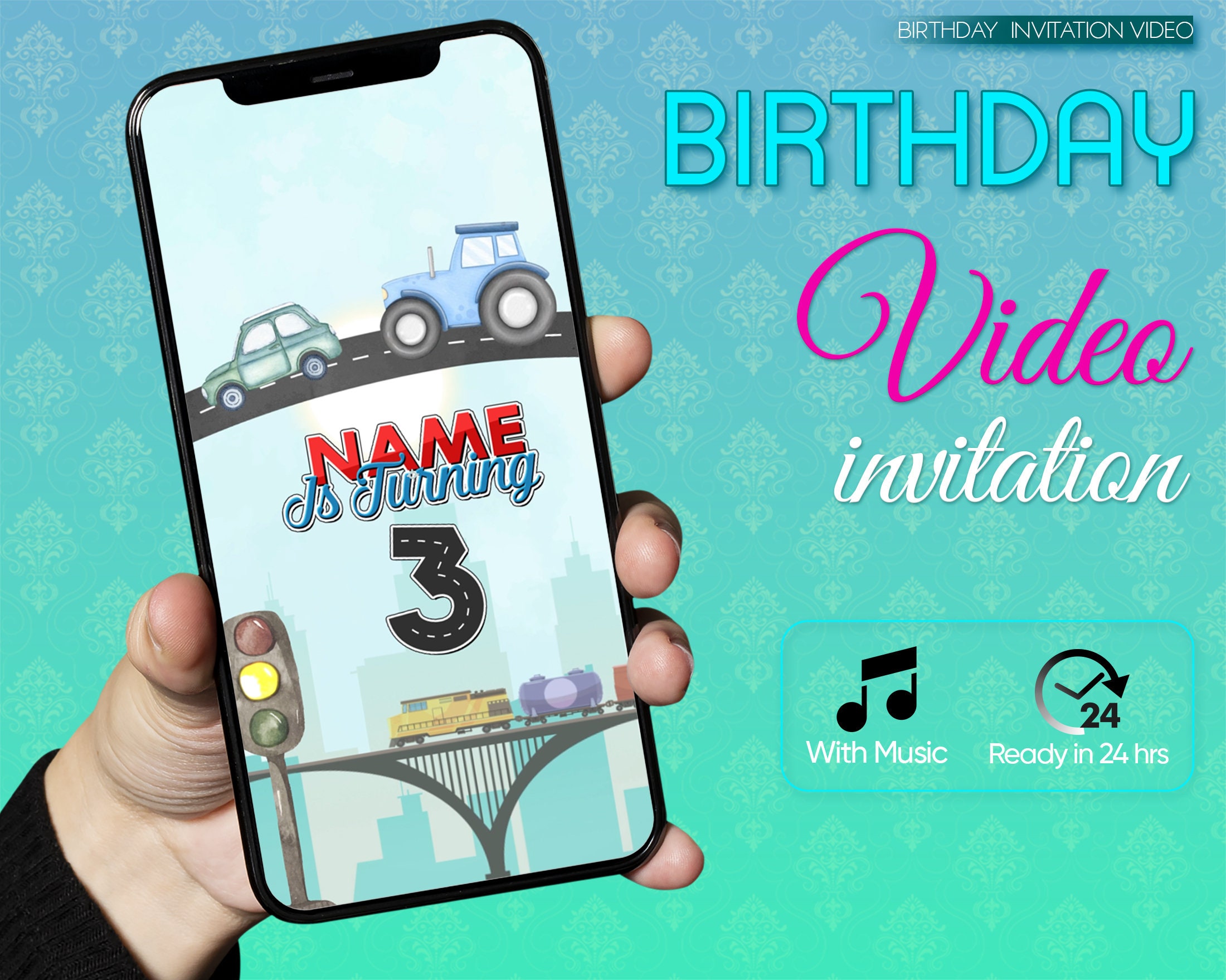 Transport Birthday Invitation Card | Invitation Video - Etsy