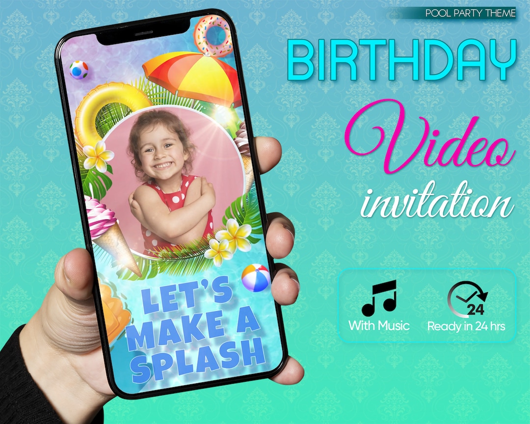 Pool Party Theme Customized Birthday Invitation Card - Etsy