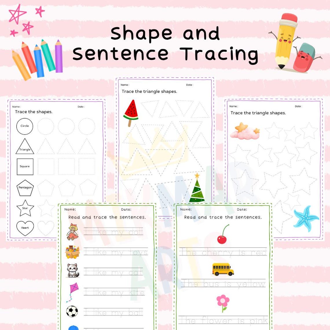 Alphabet Number Shape Line Tracing Worksheets for Preschool Kids 120 ...