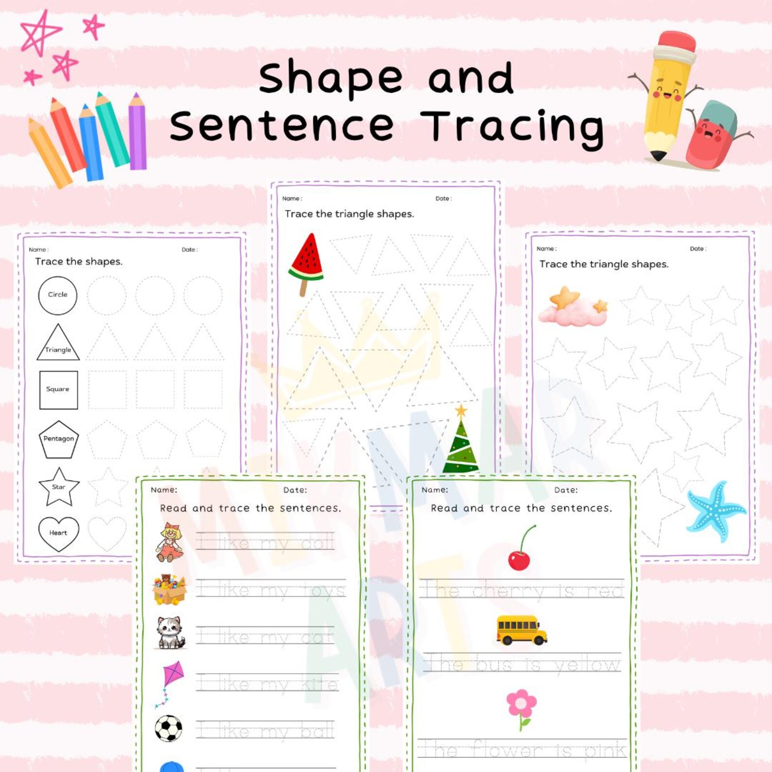 Alphabet Number Shape Line Tracing Worksheets for Preschool Kids 120 ...