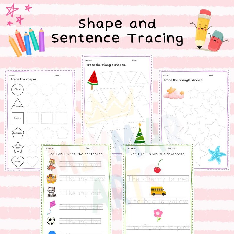 Alphabet Number Shape Line Tracing Worksheets for Preschool Kids 120 ...