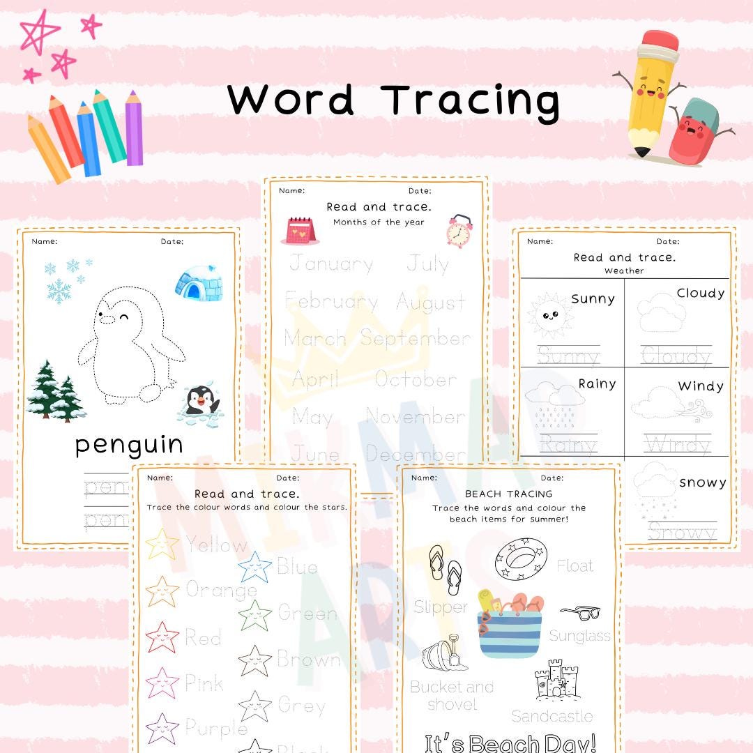 Alphabet Number Shape Line Tracing Worksheets for Preschool Kids 120 ...