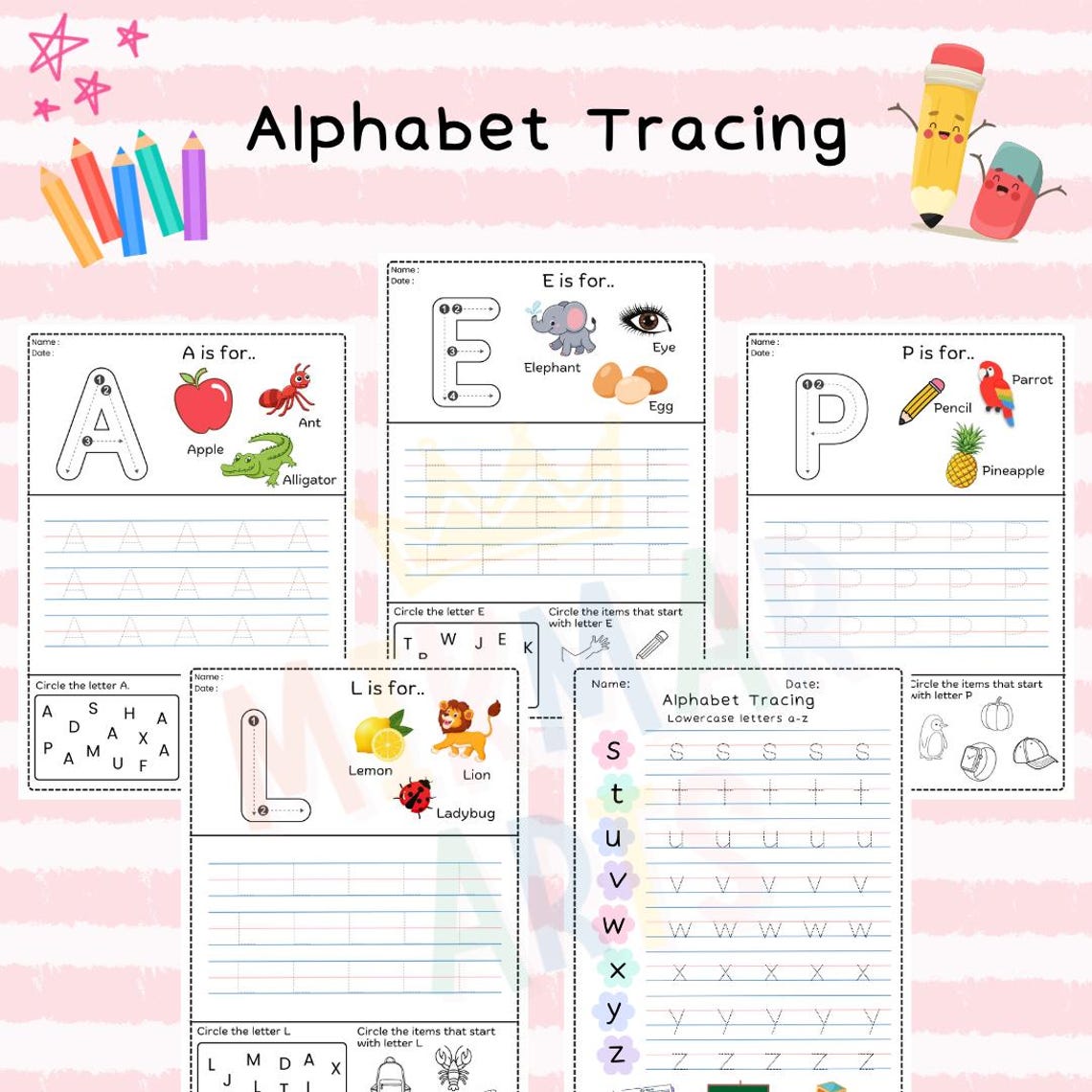 Alphabet Number Shape Line Tracing Worksheets for Preschool Kids 120 ...