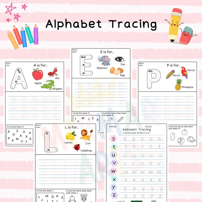 Alphabet Number Shape Line Tracing Worksheets for Preschool Kids 120 ...