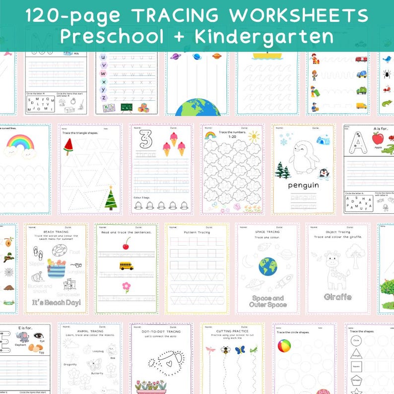 Alphabet Number Shape Line Tracing Worksheets for Preschool Kids 120 ...