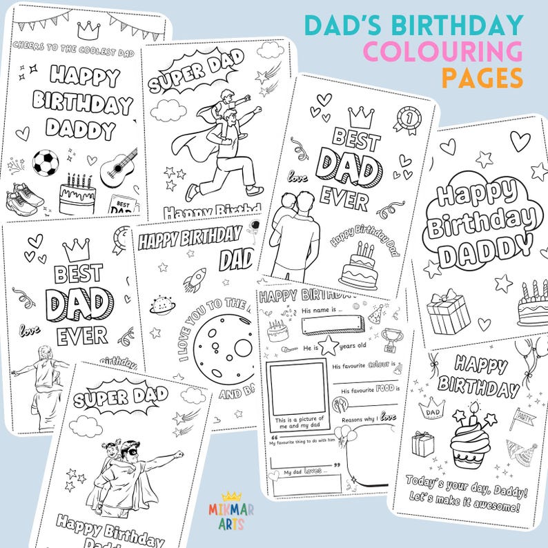 Dad’s Birthday Coloring Pages for Kids - Digital Download / Printable ...