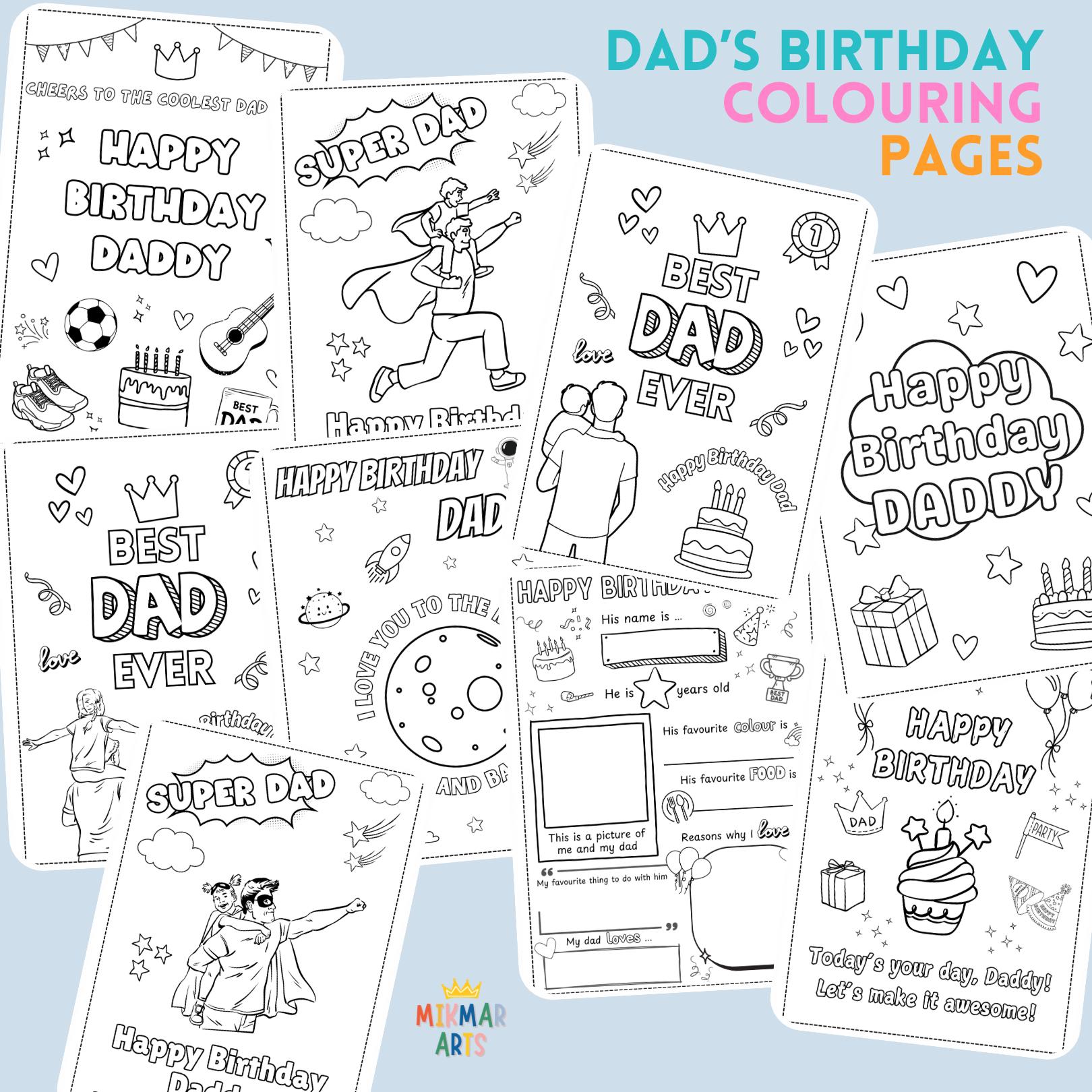 Dad’s Birthday Coloring Pages for Kids - Digital Download / Printable ...