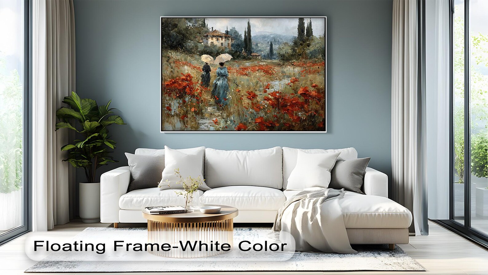 Poppy Field Canvas Art: Romantic Countryside Print With Floating Frame ...
