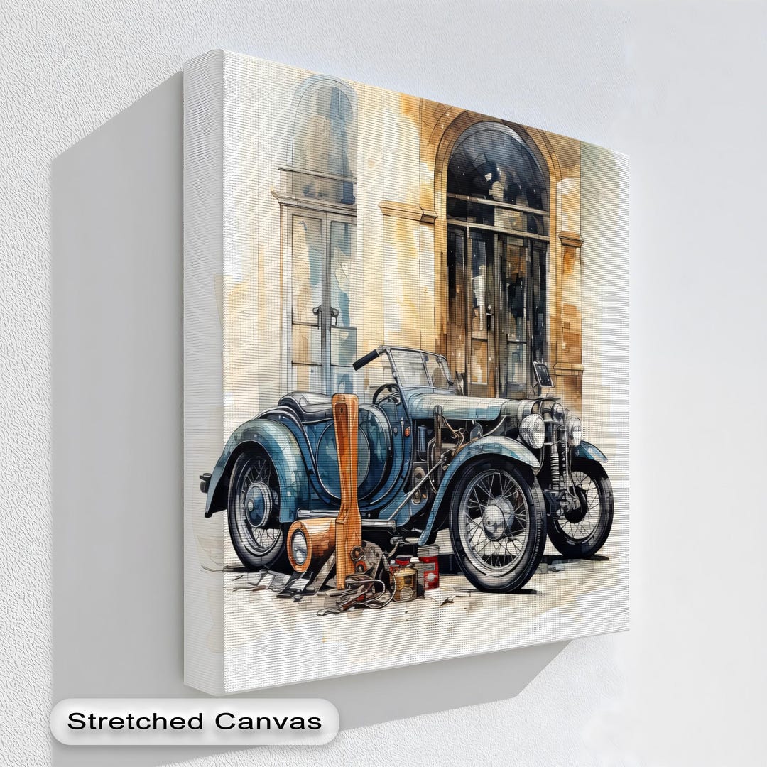 Vintage Blue Car Wall Art – Classic Convertible Canvas Print With ...