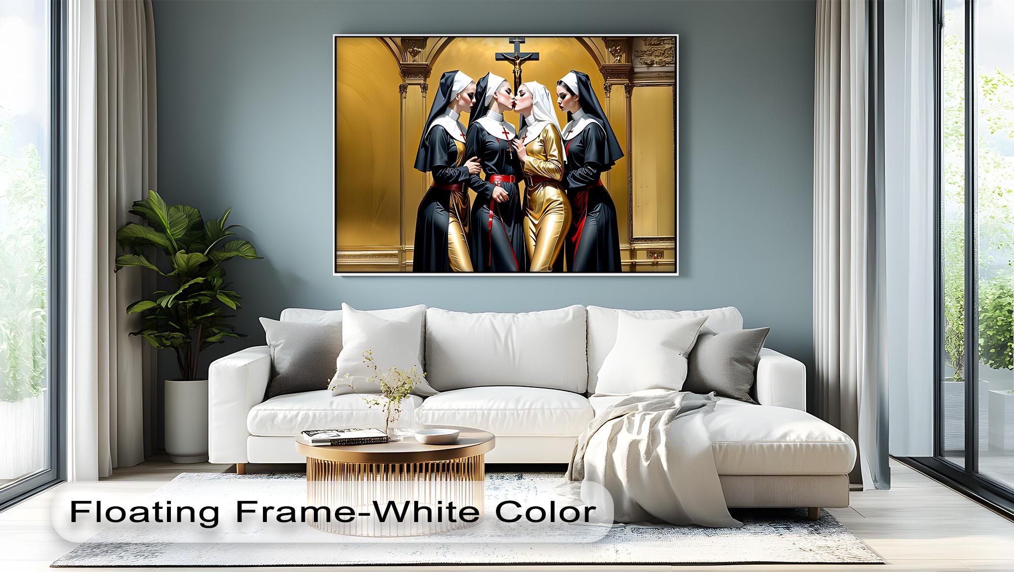 Gothic Golden Nun Canvas Art – Bold Religious-themed UV Print With ...