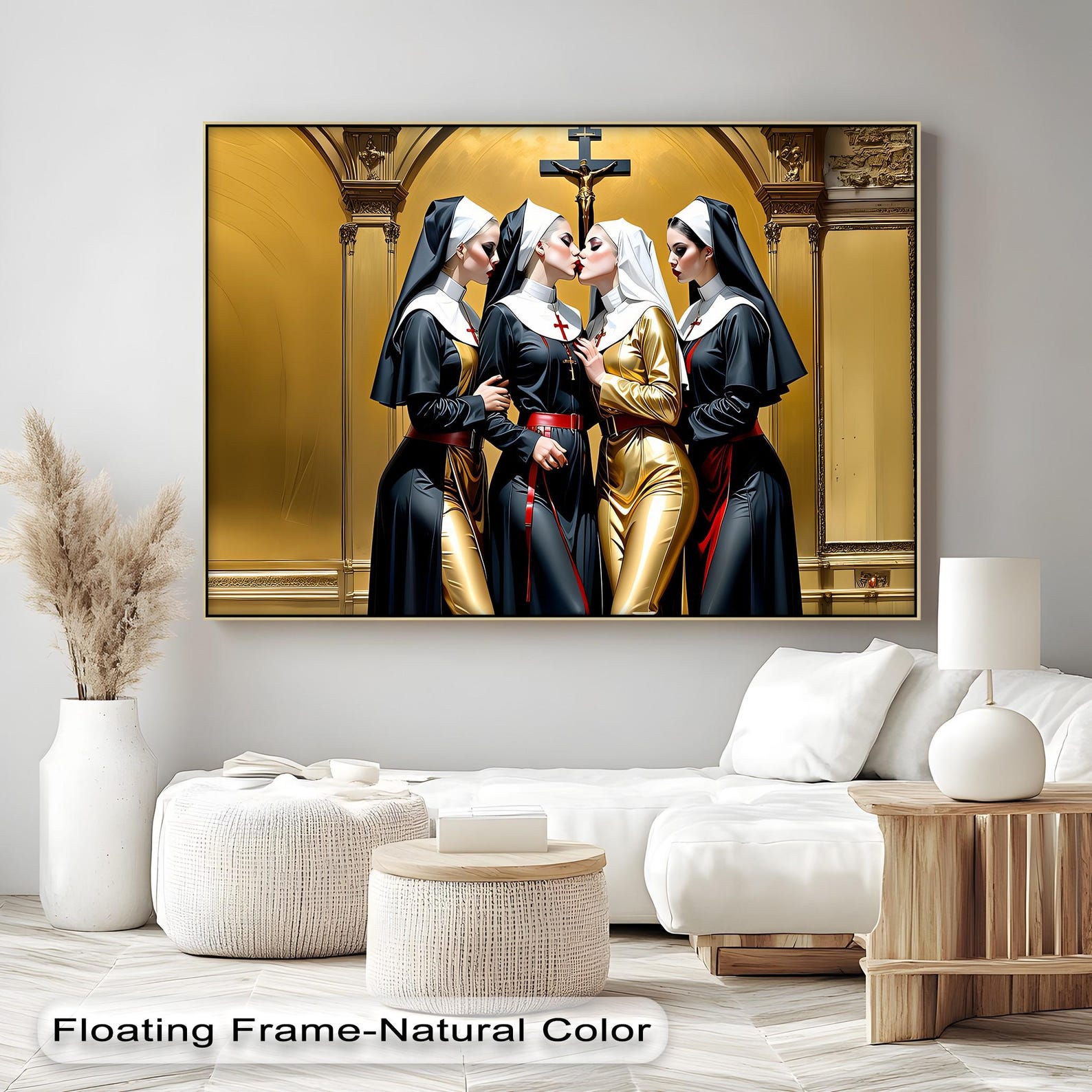 Gothic Golden Nun Canvas Art – Bold Religious-themed UV Print With ...