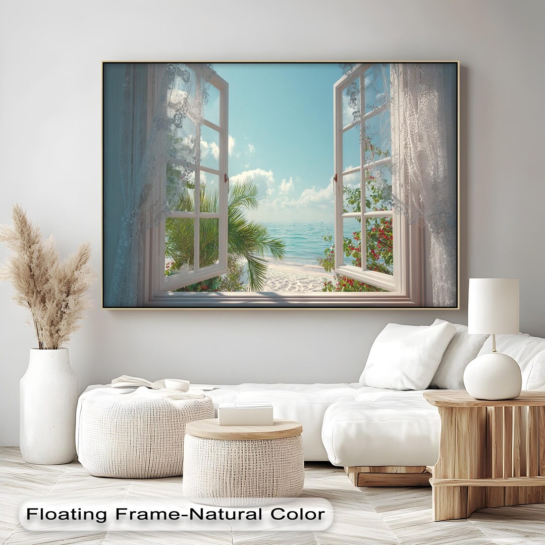 Beach View Window Glass Wall Art – Ocean Scene Print, Framed or Poster ...