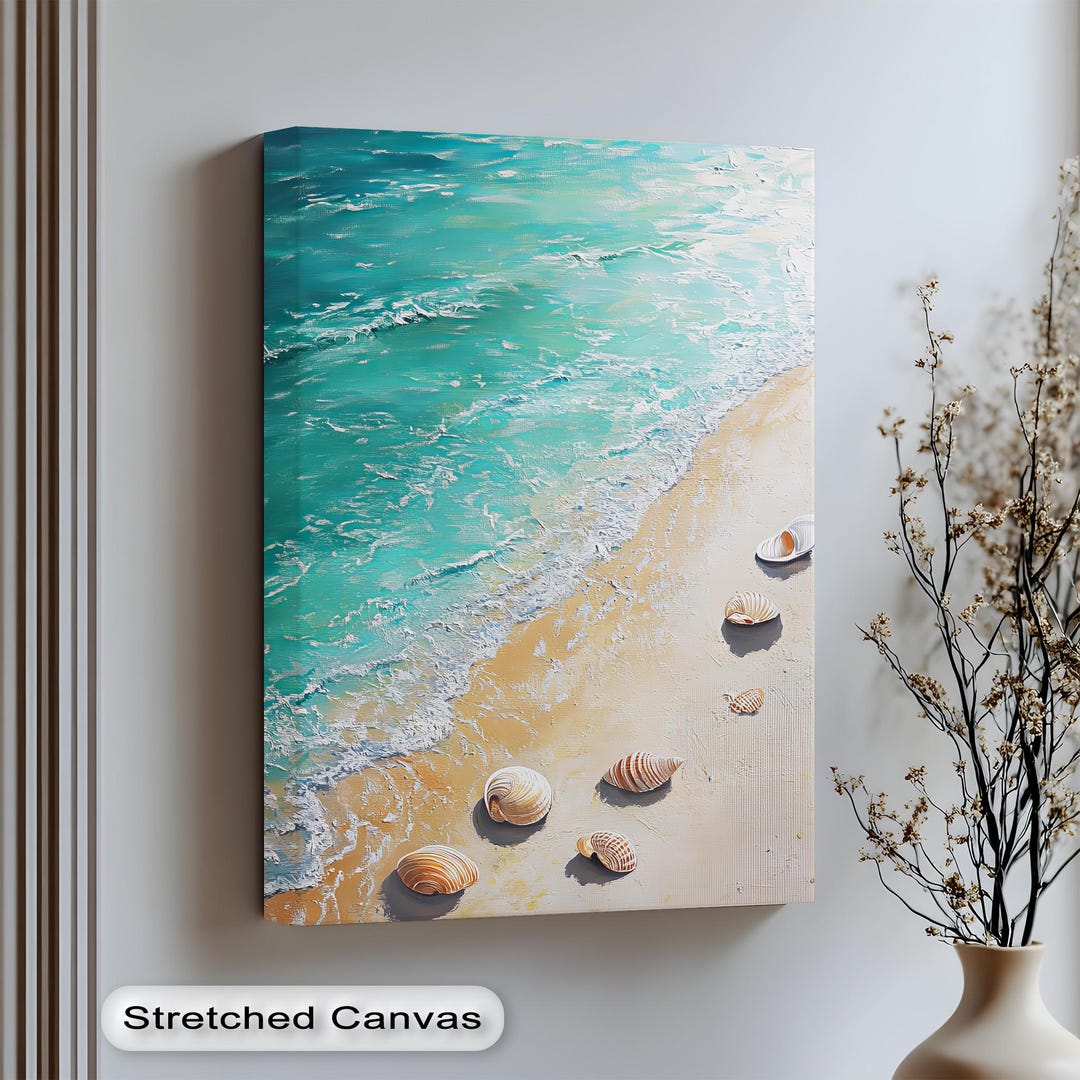 Seashell Beach Canvas Art: Ocean Wave Coastal Print - Etsy