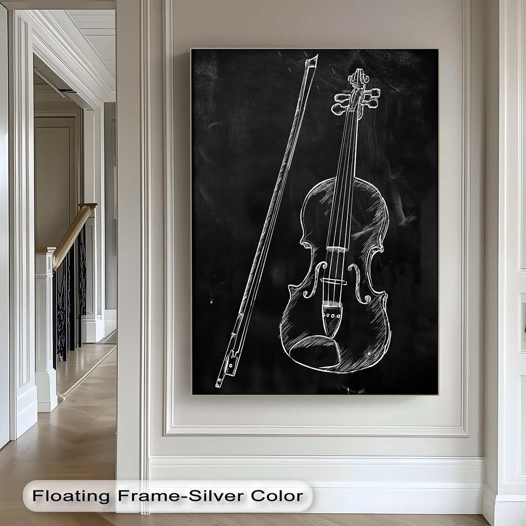 Violin Chalk Drawing Wall Art, Black and White Music Poster or Canvas ...