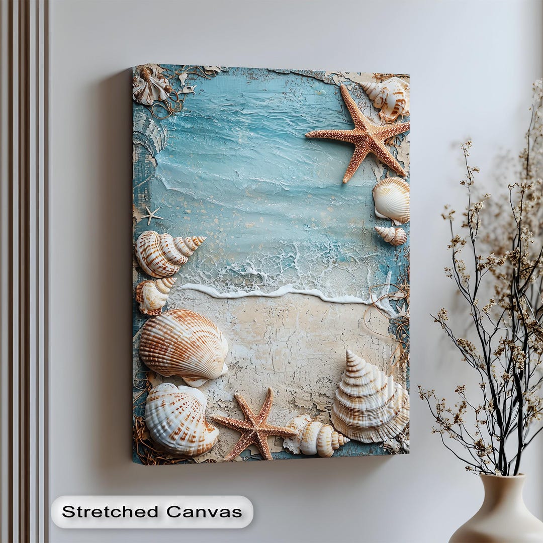 Beach Seashells Canvas Wall Art – Coastal Bathroom Decor, Ocean ...