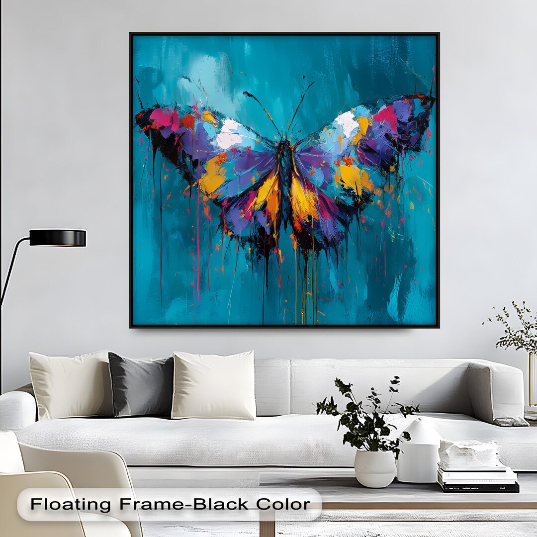 Color Splash Butterfly Canvas Art: Abstract Painting With Black Frame ...